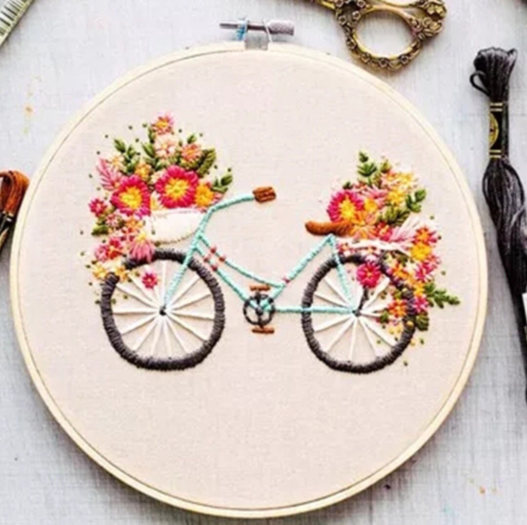 Bicycle Embroidery Kit for Beginner Modern Embroidery Kit for Gift Hand ...