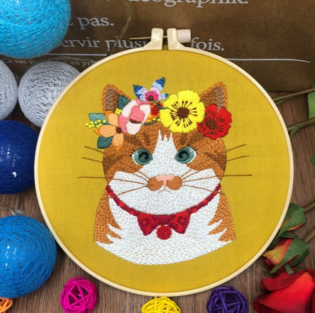 Cat Embroidery Kit for Beginner | Modern Embroidery Kit for Gift | Hand ...