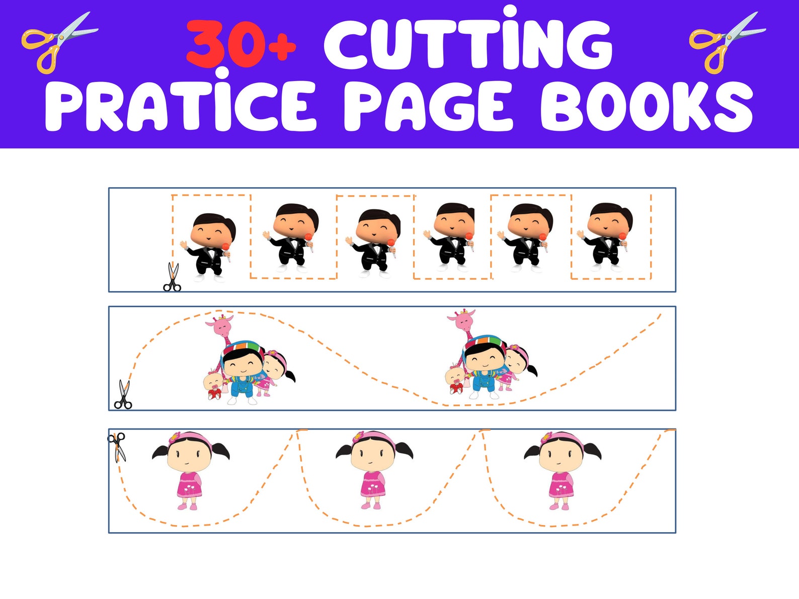 30 Cutting Pratice Page Books, Beginning Scissors Practice, Fine Motor ...