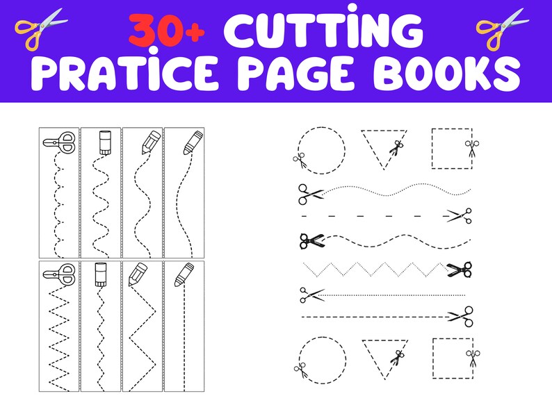 30+ Cutting Pratice Page Books, Beginning Scissors Practice, Fine Motor ...