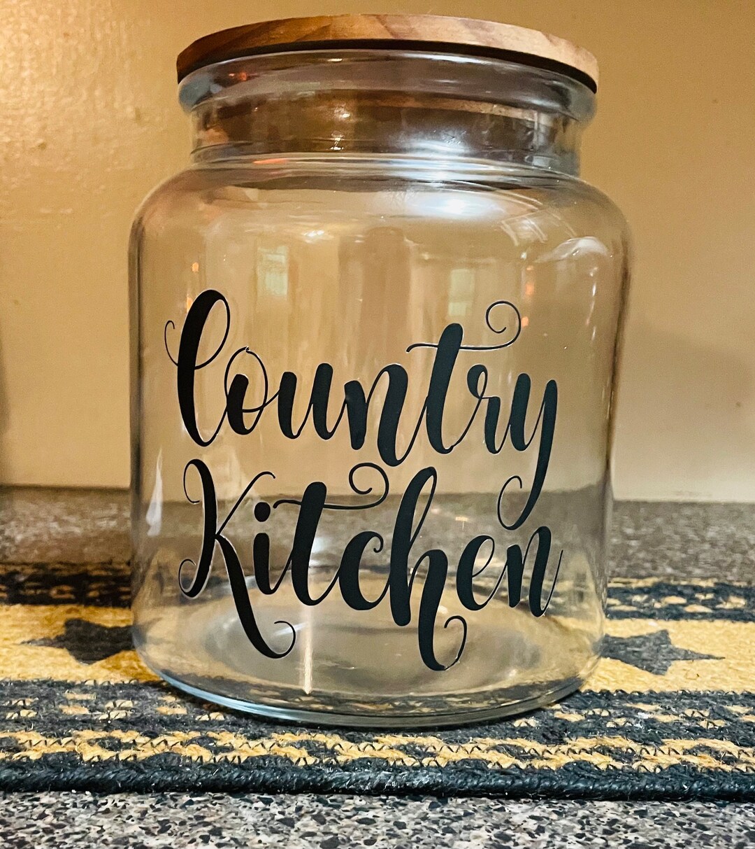 Primitive Farmhouse Rustic Country Glass Jar Canister W/ Wood - Etsy