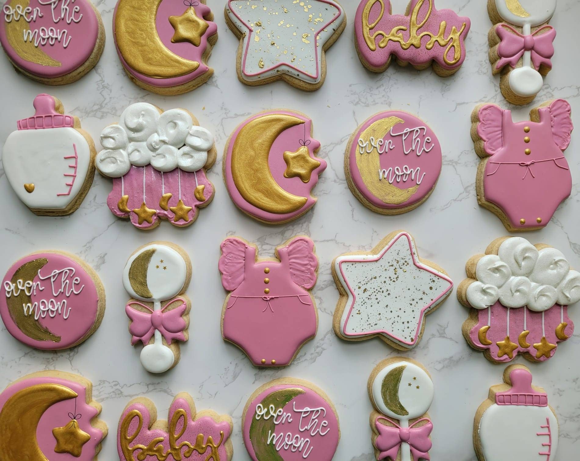 Over the Moon Theme Baby Shower Sugar Cookies Custom Sugar - Etsy