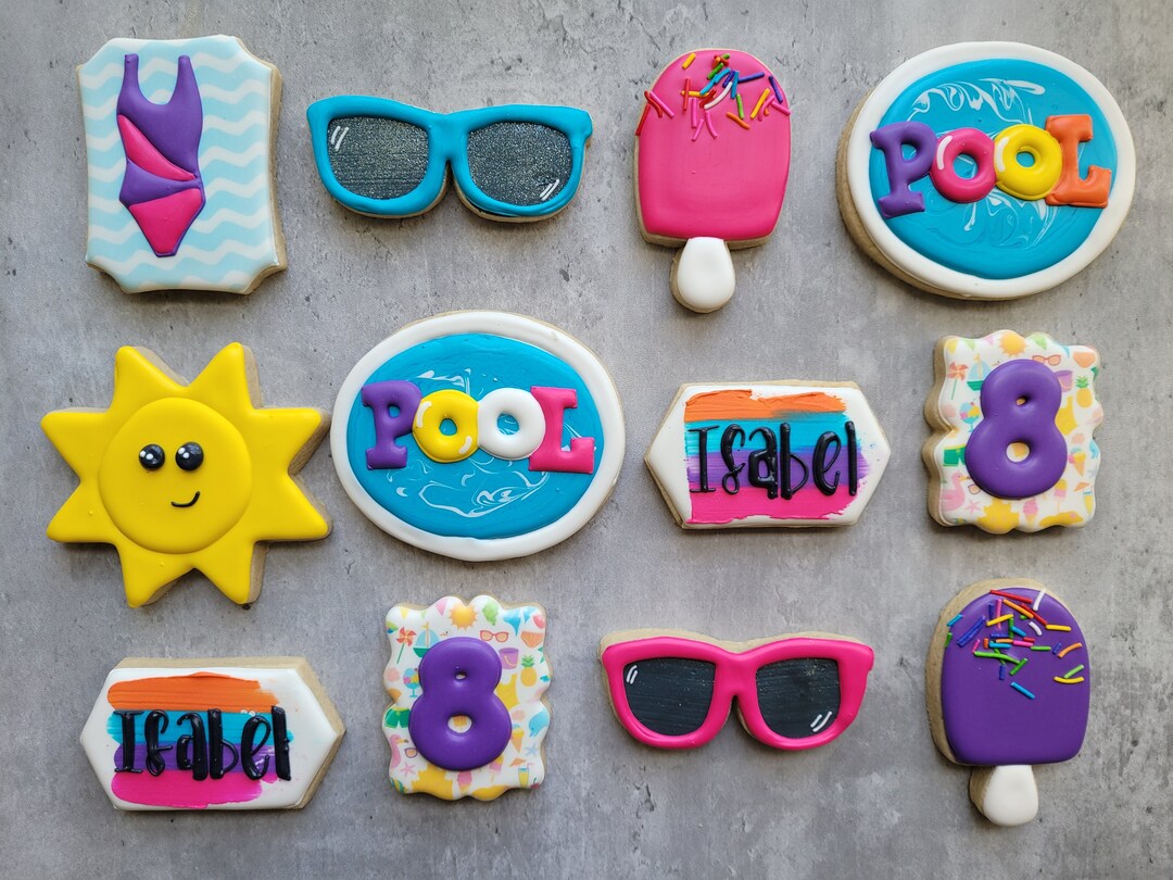 Pool Party Theme Birthday Sugar Cookies Custom Sugar Cookies - Etsy