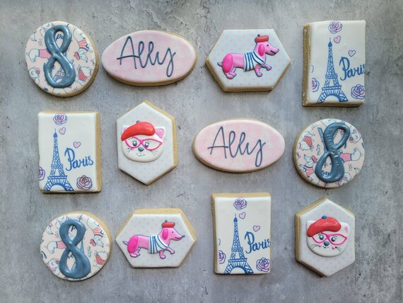 Paris Theme Birthday Sugar Cookies Custom Sugar Cookies - Etsy