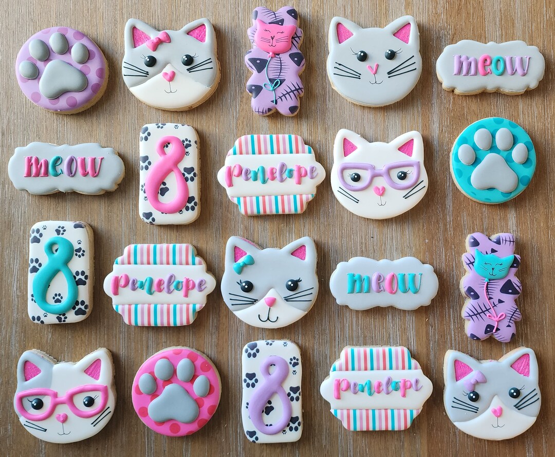Kitty Cat Theme Birthday Sugar Cookies Custom Sugar Cookies - Etsy