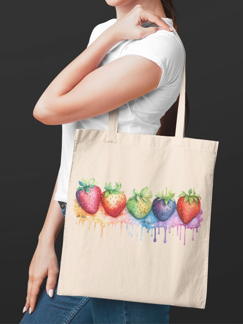 Strawberry Tote Bag Cute Strawberry Bag Water Color Vegan Aesthetic
