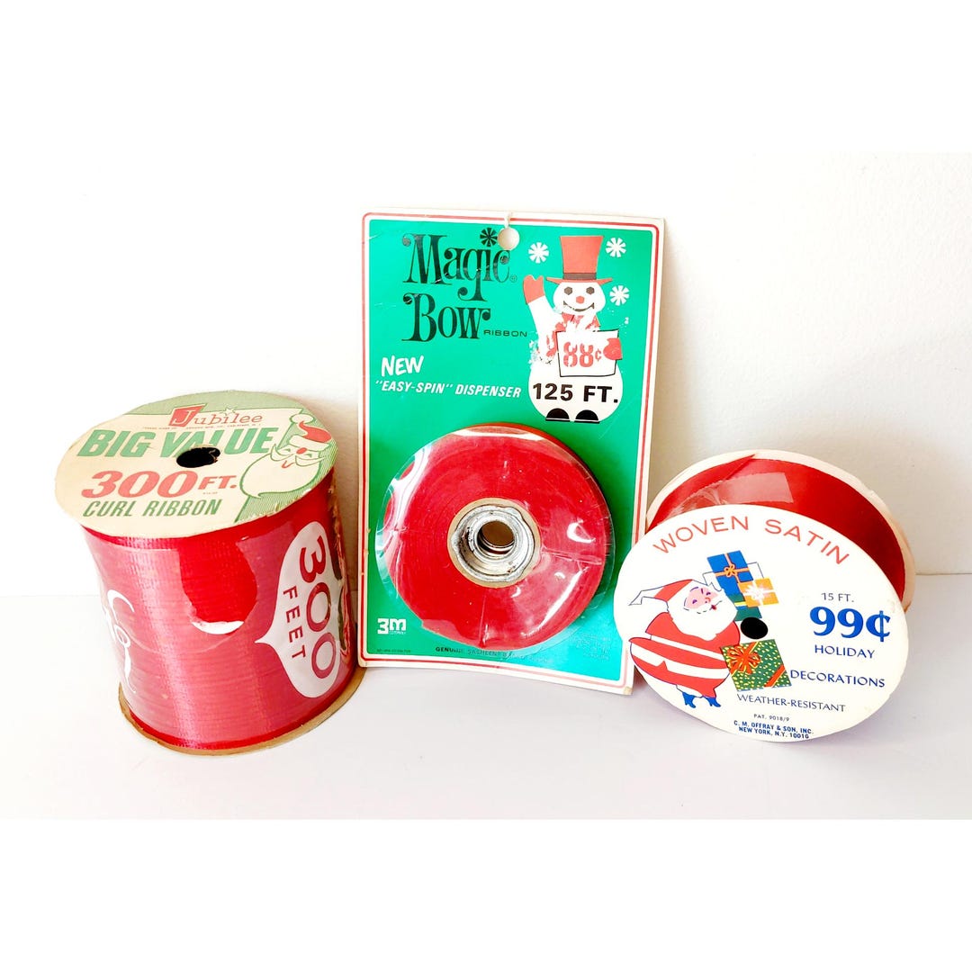 Vintage 1970s Red Christmas Ribbon Lot 3 Rolls, Jubilee Curling Ribbon ...