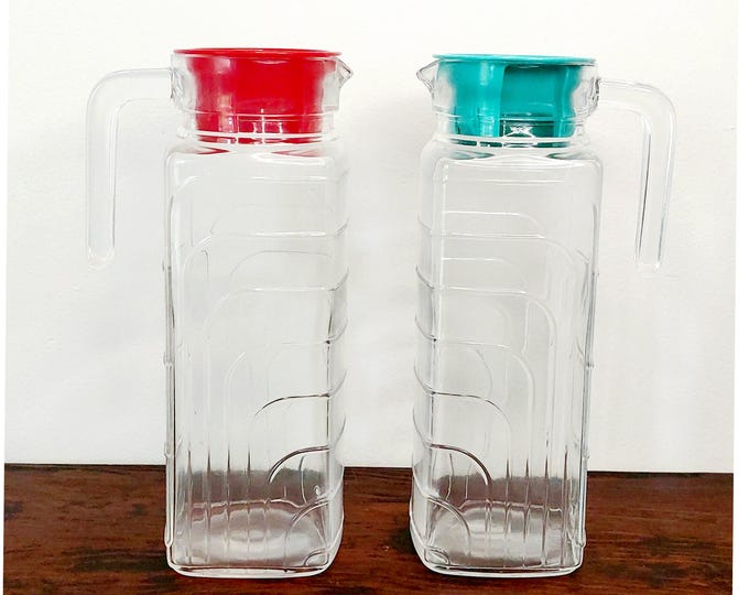 Vintage 1970s Lilac Glass Refrigerator Water Pitcher Aqua Lid, Glass ...