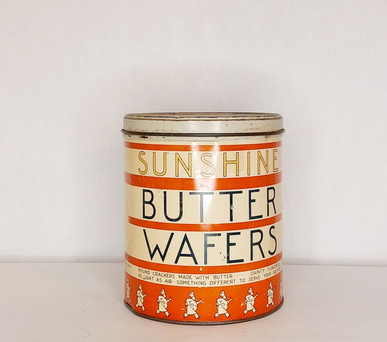 1940s Vintage Sunshine Butter Wafers Tin Can, Loose-wiles Biscuit Co in ...