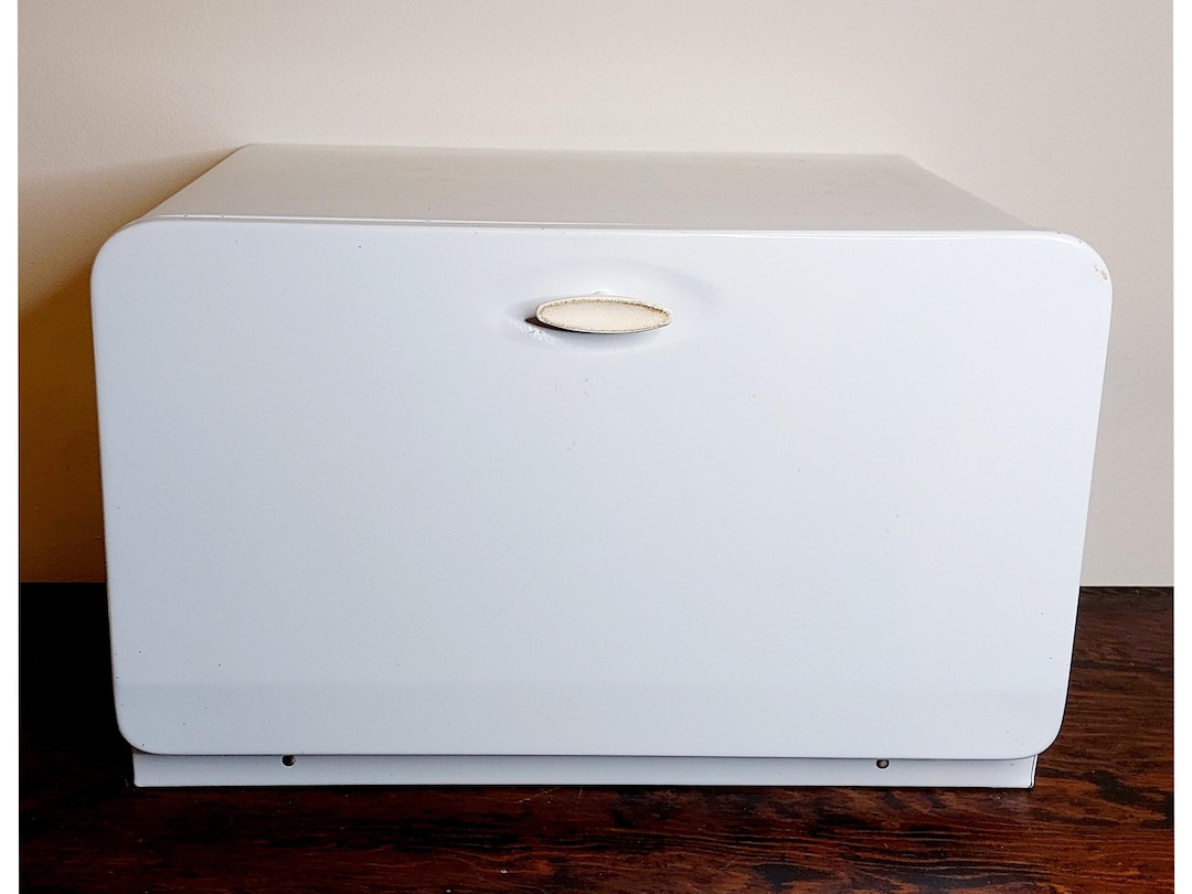 1950s 1960s Vintage Kitchen Breadbox, Mid-century Mod White Enamel ...