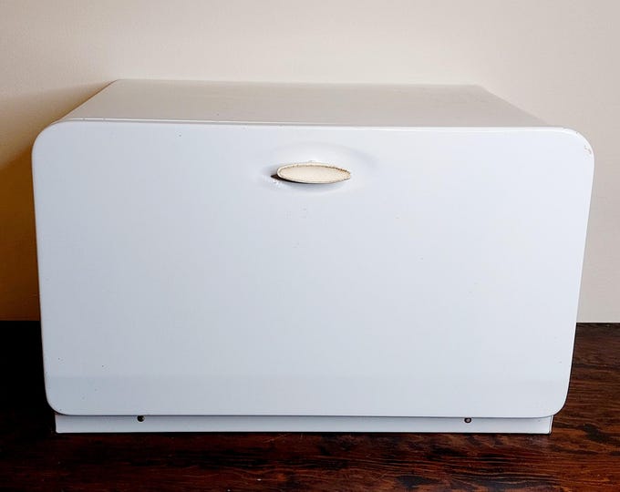 1950s 1960s Vintage Kitchen Breadbox, Mid-century Mod White Enamel ...