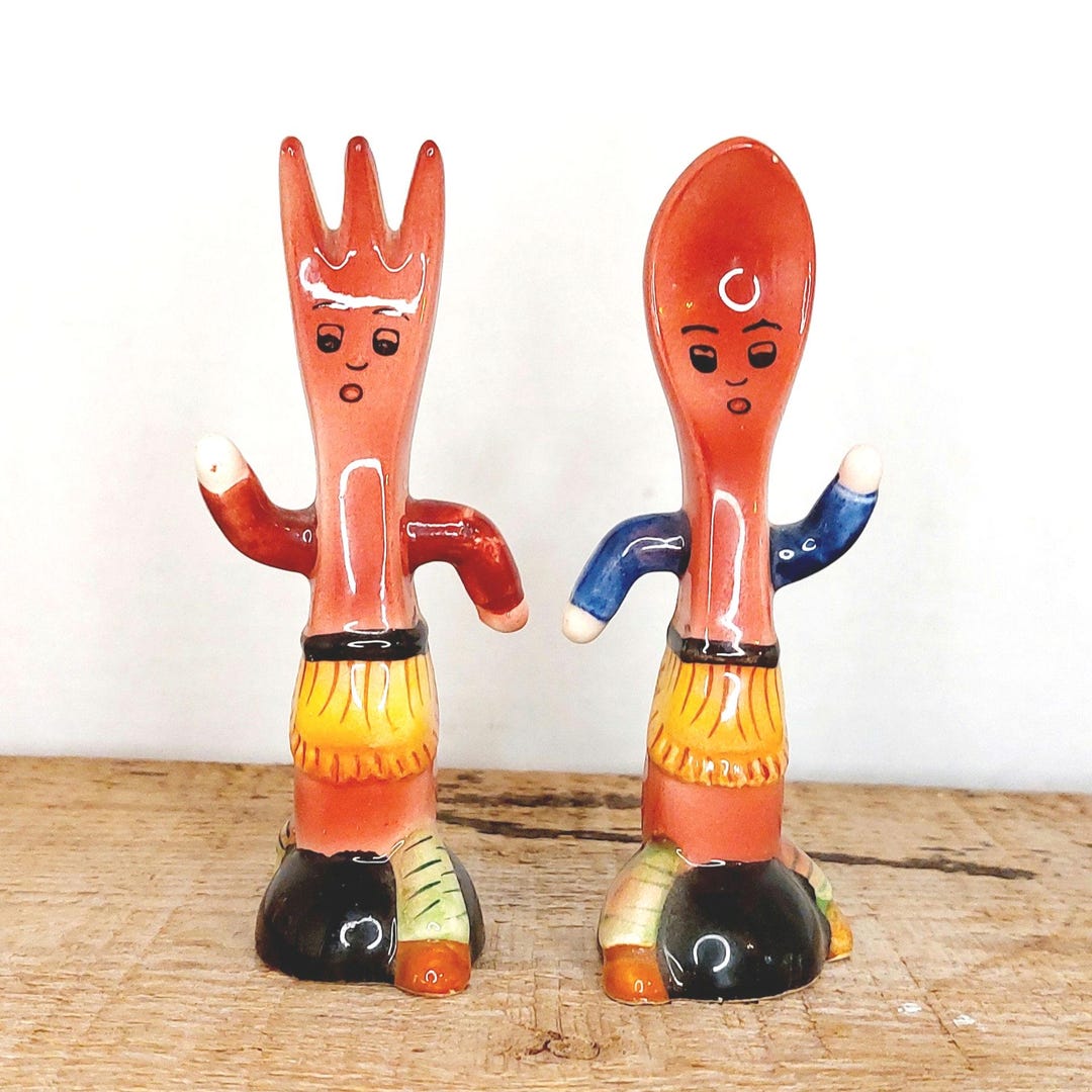 Vintage 1950's Anthropomorphic Fork & Spoon Salt and Pepper Shakers ...