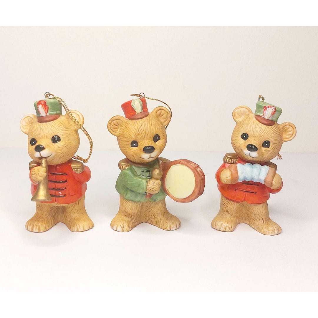Vintage Homco Marching Band Teddy Bear Christmas Ornaments Figurines ...