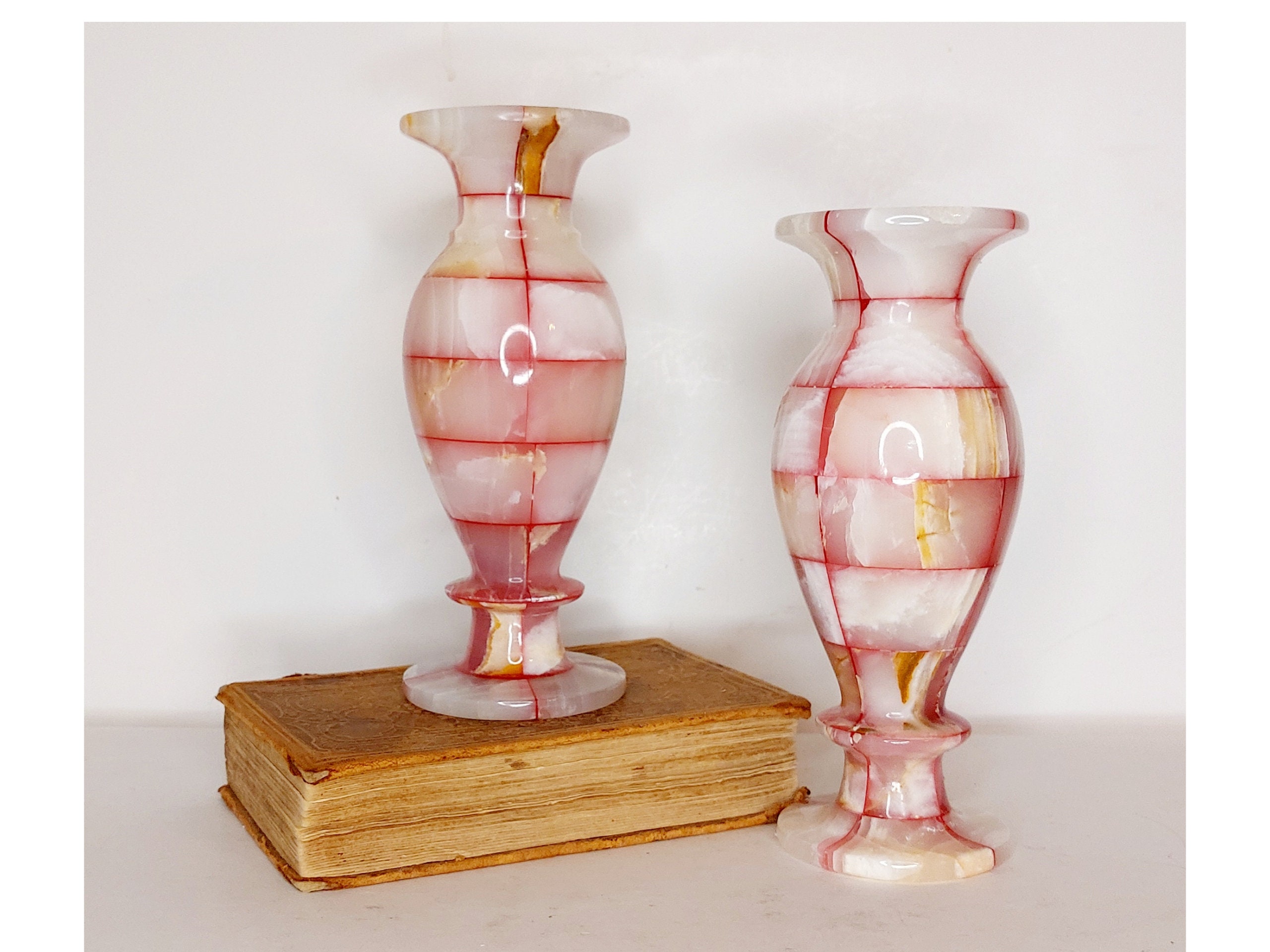 MCM Italian Marble Vases, Pink, White & Brown Artistic Handmade - Etsy