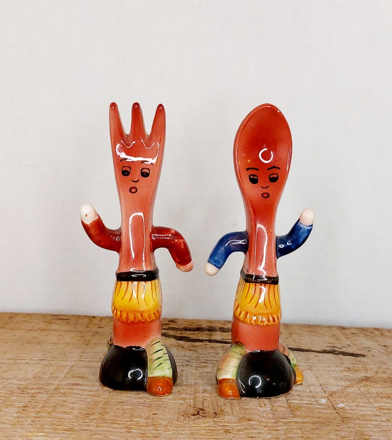 Vintage 1950's Anthropomorphic Fork & Spoon Salt and Pepper Shakers ...