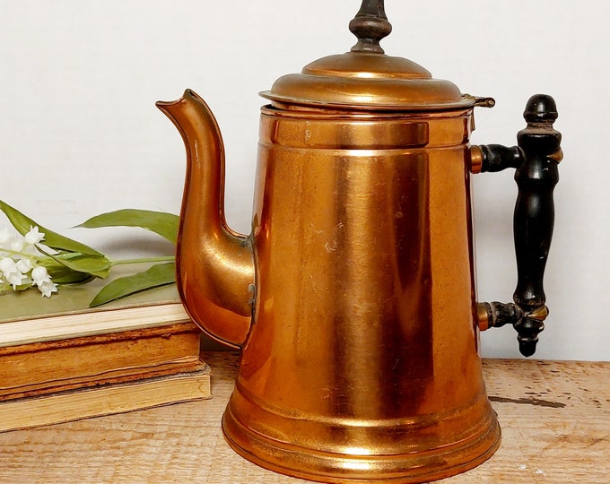 Antique ROME METAL WARE Copper Brass Coffee Pot Tea Kettle Pitcher Pre ...