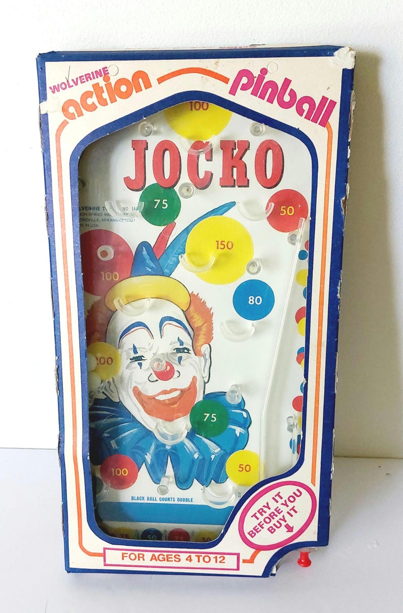 Vintage 1960s 'jocko the Clown' Tabletop Pinball Game Wolverine in ...