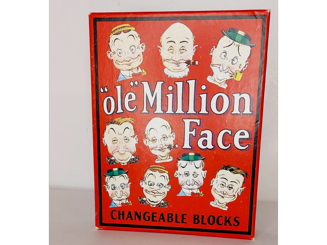 Ole Million Face - Vintage Boxed Set of Wood Changeable Building Blocks ...