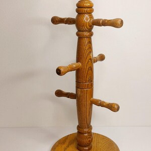 Vintage Oak Wood Turned Spindle Mug Tree 6 Pegs - Etsy