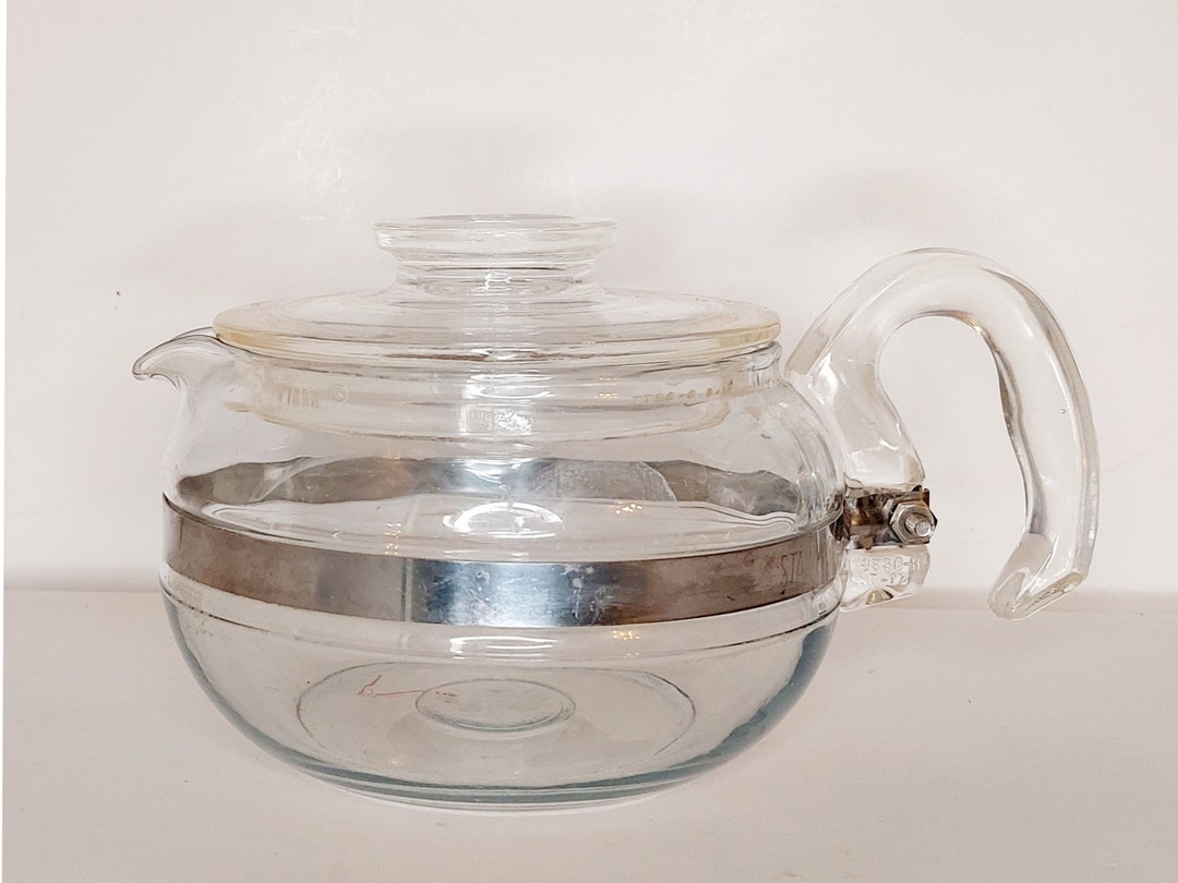 Pyrex Coffee Tea Pot Vintage Flameware 8446-B Blue Glass 8 Cup Stovetop ...