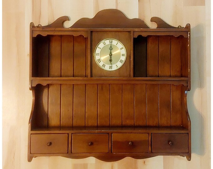 Midcentury Wooden Wall Shelf With Clock and Little Drawers - Etsy