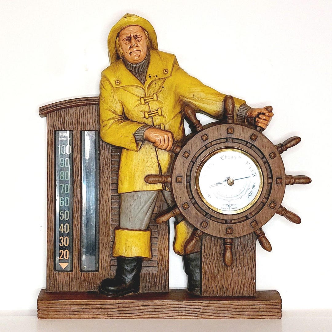 Vintage Burwood Sailor Barometer Thermometer Plastic Mold Fisherman ...