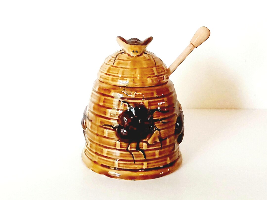 Vintage 1970s Ceramic Bee Hive Honey Pot With Lid and Dipper Made in ...