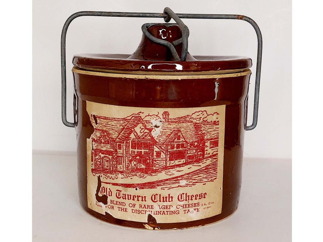 VTG Pottery Old Tavern Club Club Cheese Jar Brown Crock 2 Lbs 12 Oz ...
