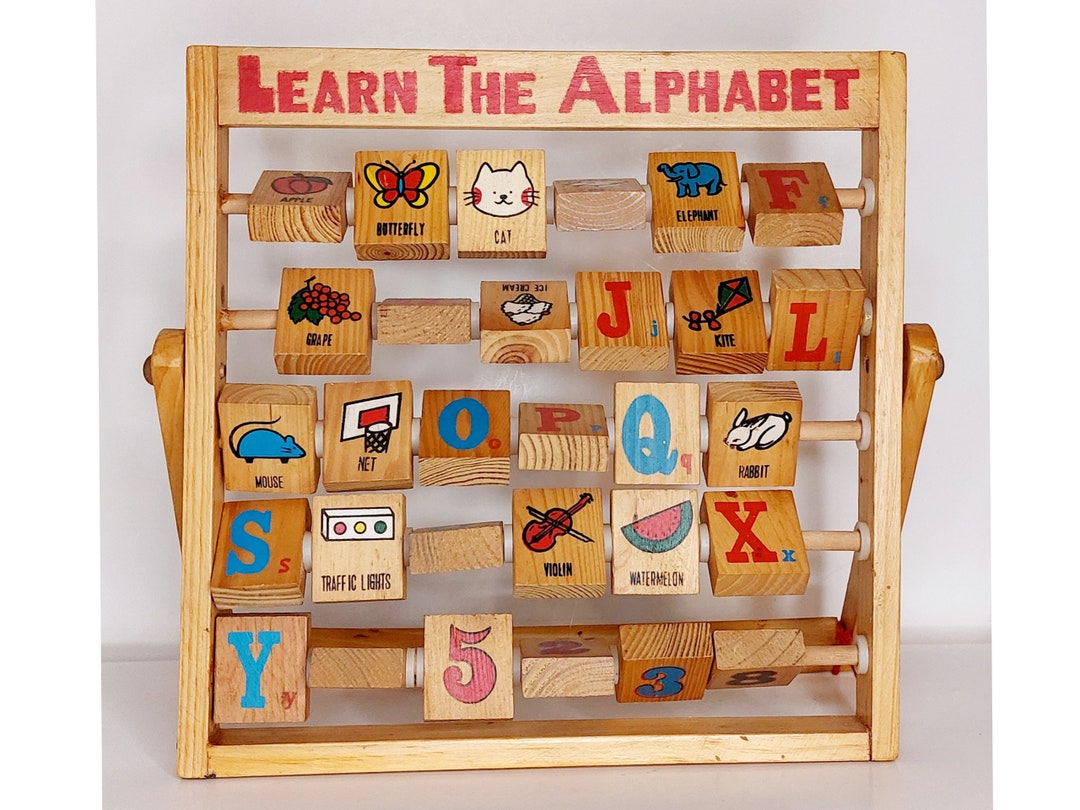 Wooden Turn N Learn Alphabet Numbers Vintage Educational Toy Teacher ...