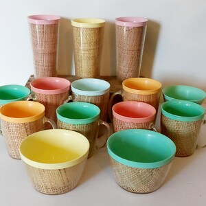 Vintage 1960s Raffiaware Thermo Set of 14, MCM Patio Cups Mugs Bowls - Etsy