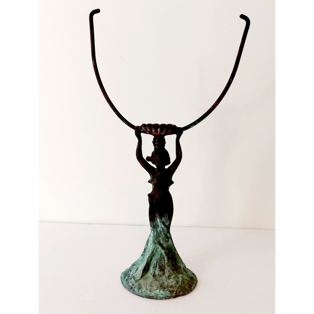Antique Metal Art Nouveau Figure Lady Vanity Mirror Base Hollywood Art ...
