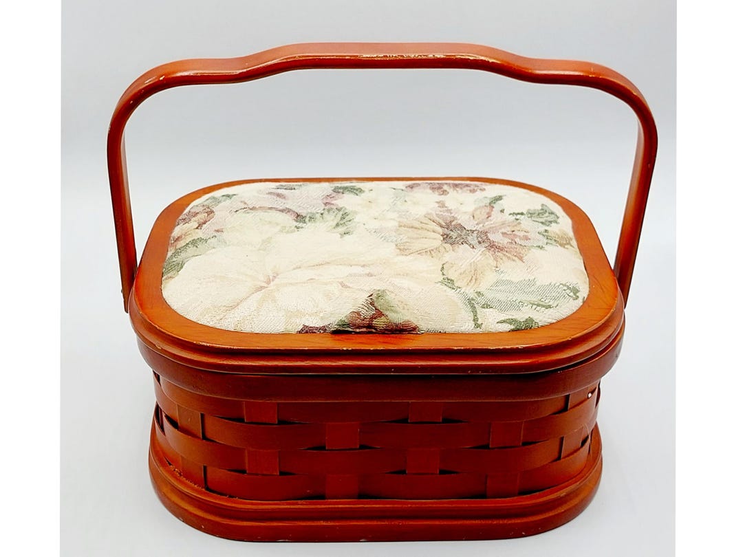 Vintage Weaved Sewing Basket With Padded Lid - Etsy