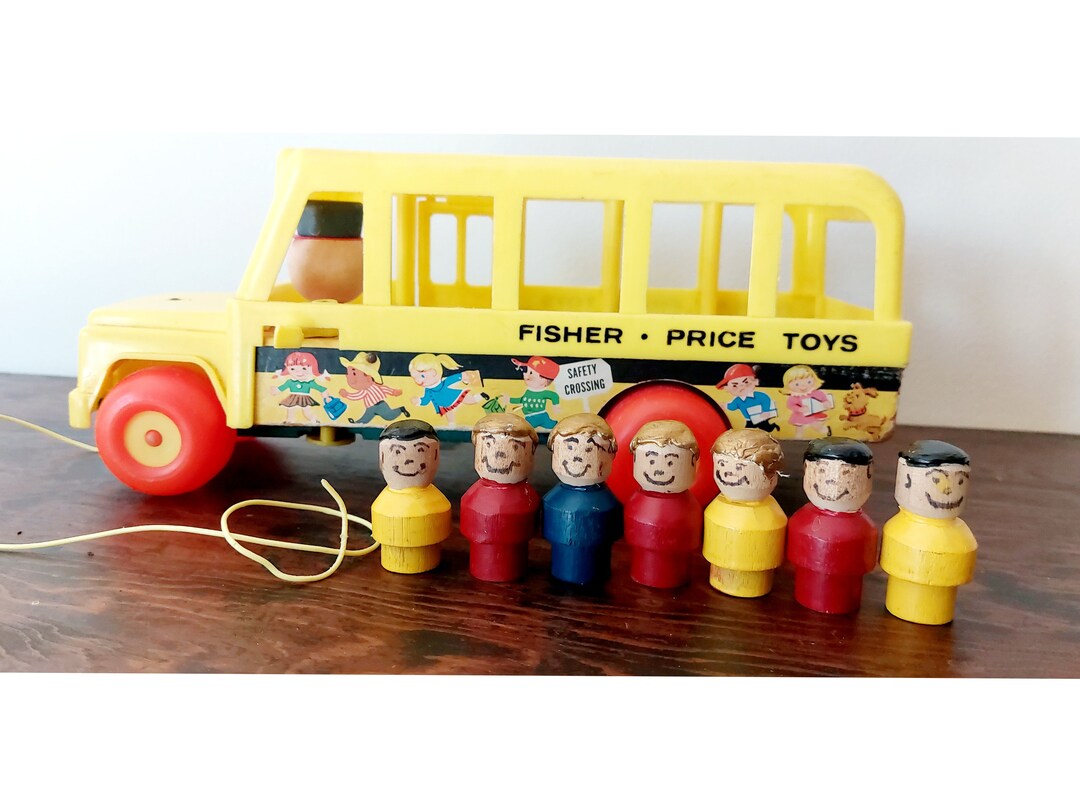 Vintage 1965 Fisher Price School Bus Toy With 7 Wooden Little People - Etsy