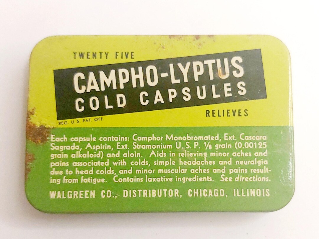 Vintage 1950s Walgreens Campho-lyptus Cold Capsules Tin Litho ...