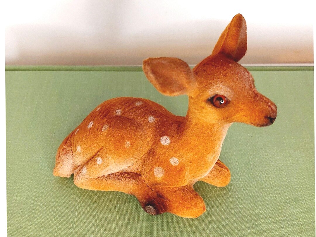 Midcentury Flocked Blow Mold Deer Fawn Glass Eyes Made in Hong Kong - Etsy