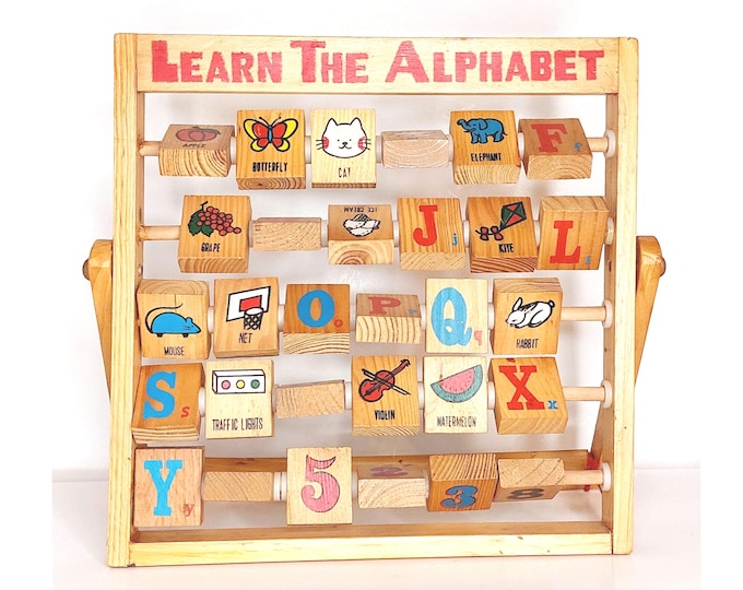 Wooden Turn N Learn Alphabet Numbers Vintage Educational Toy Teacher ...