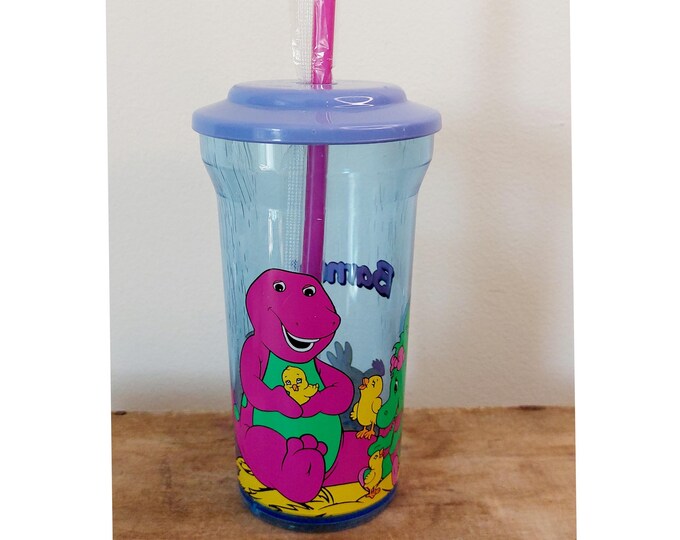 Vintage 1997 Barney Plastic Blue Cup With Straw, Lyons Group ...