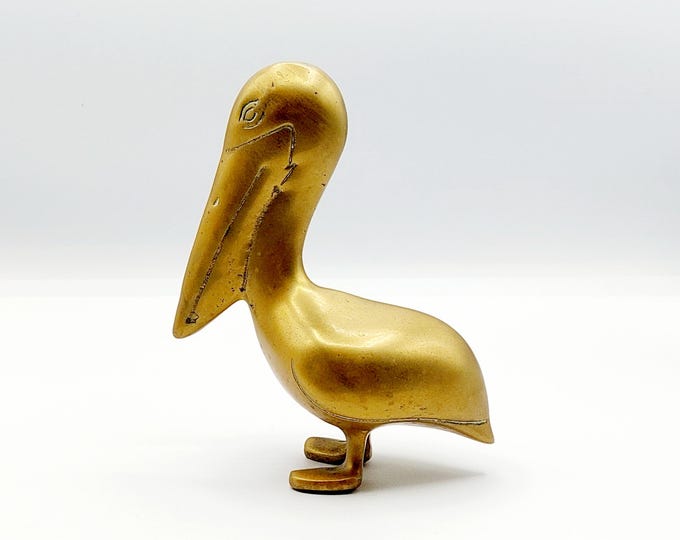 Large Vintage Solid Brass Pelican Statue | Gold Pelican Sculpture Mid ...