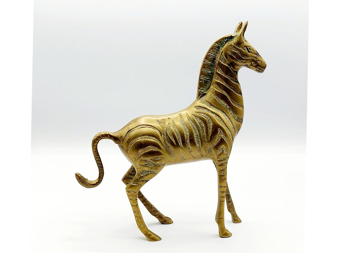 Large Vintage Solid Brass Zebra Statue | Gold Zebra Sculpture Mid ...