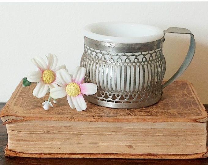 Vintage Silver-plated Filigree Shaving Mug Milk Glass Insert - Etsy