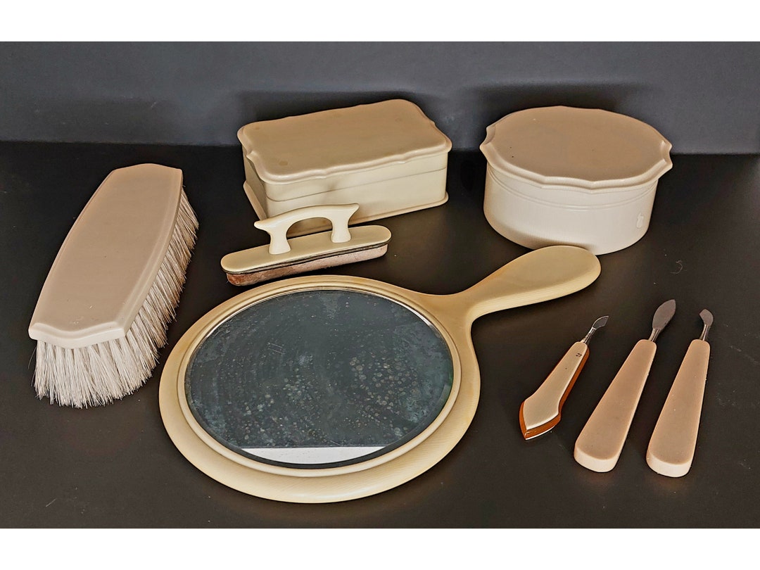 Antique 1920s Ivory Pyralin Dubarry Vanity Set 8 Pc Mirror Containers ...