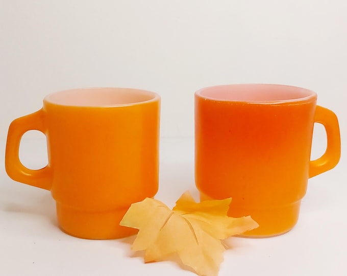 Vintage Orange Anchor Hocking Fire King Ware Stacking Coffee Mugs D ...
