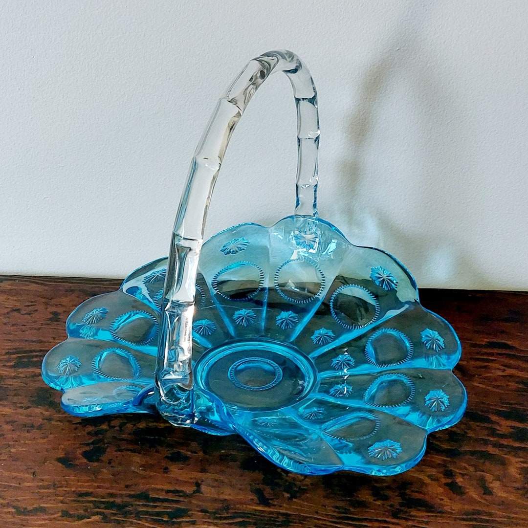 FENTON Art Glass 1950s Teal Blue Priscilla Flower Basket, Rare Color - Etsy