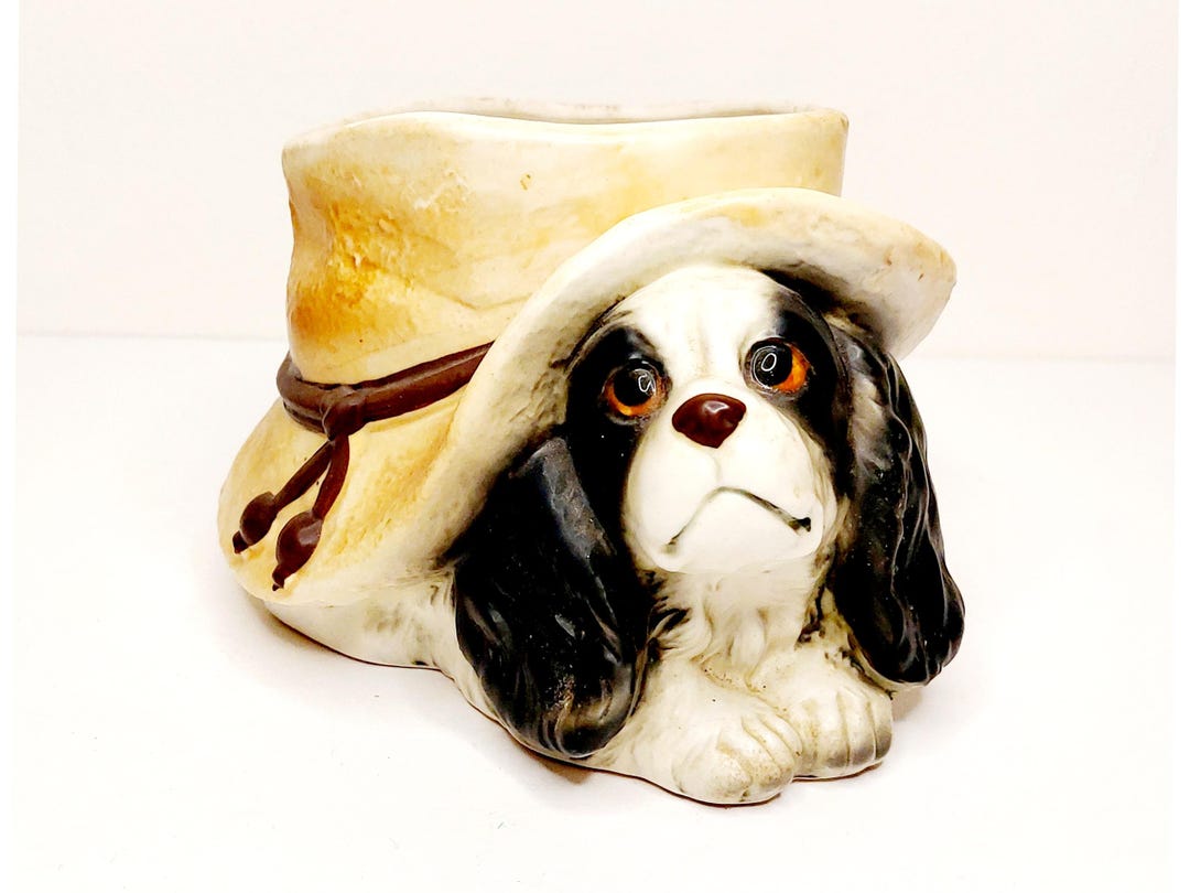 Vintage Inarco Cocker Spaniel Planter Vase E6435 Japan Black White ...