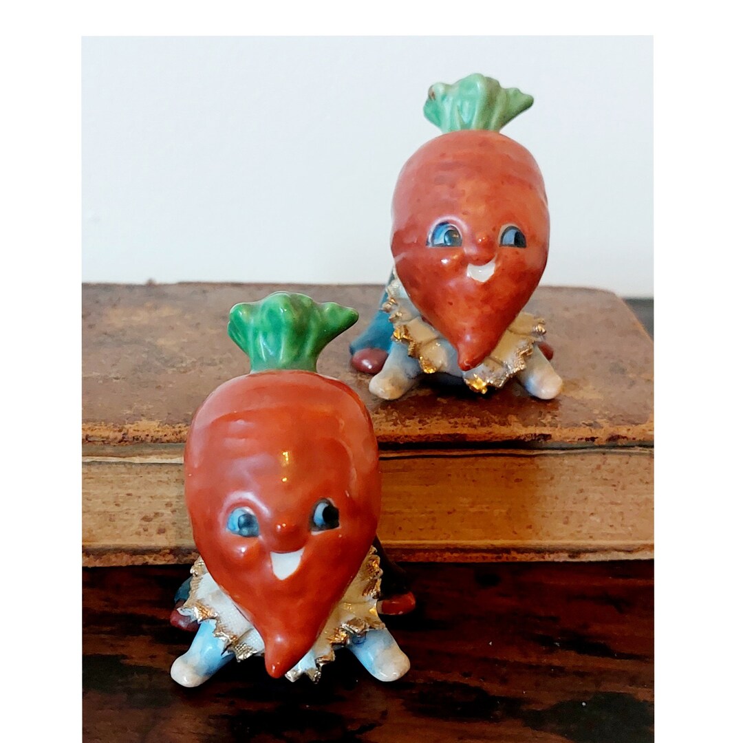 Vintage 1950's Anthropomorphic Ceramic Carrot Head Salt & Pepper ...