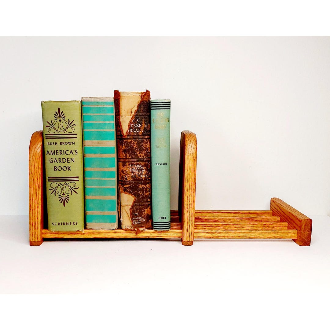 Vintage MCM Sliding Book Rack Organizer- Wooden Bookends - Etsy