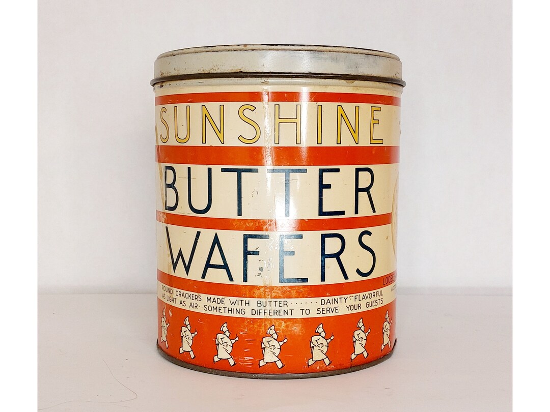 1940’s Vintage Sunshine Butter Wafers Tin Can, Loose-wiles Biscuit Co ...