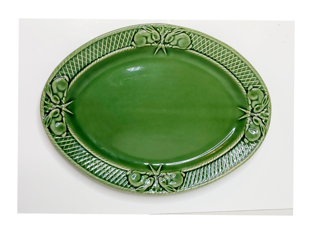 BORDALLO PINHEIRO Large BUNNY Rabbit Lattice Oval Platter Made in ...
