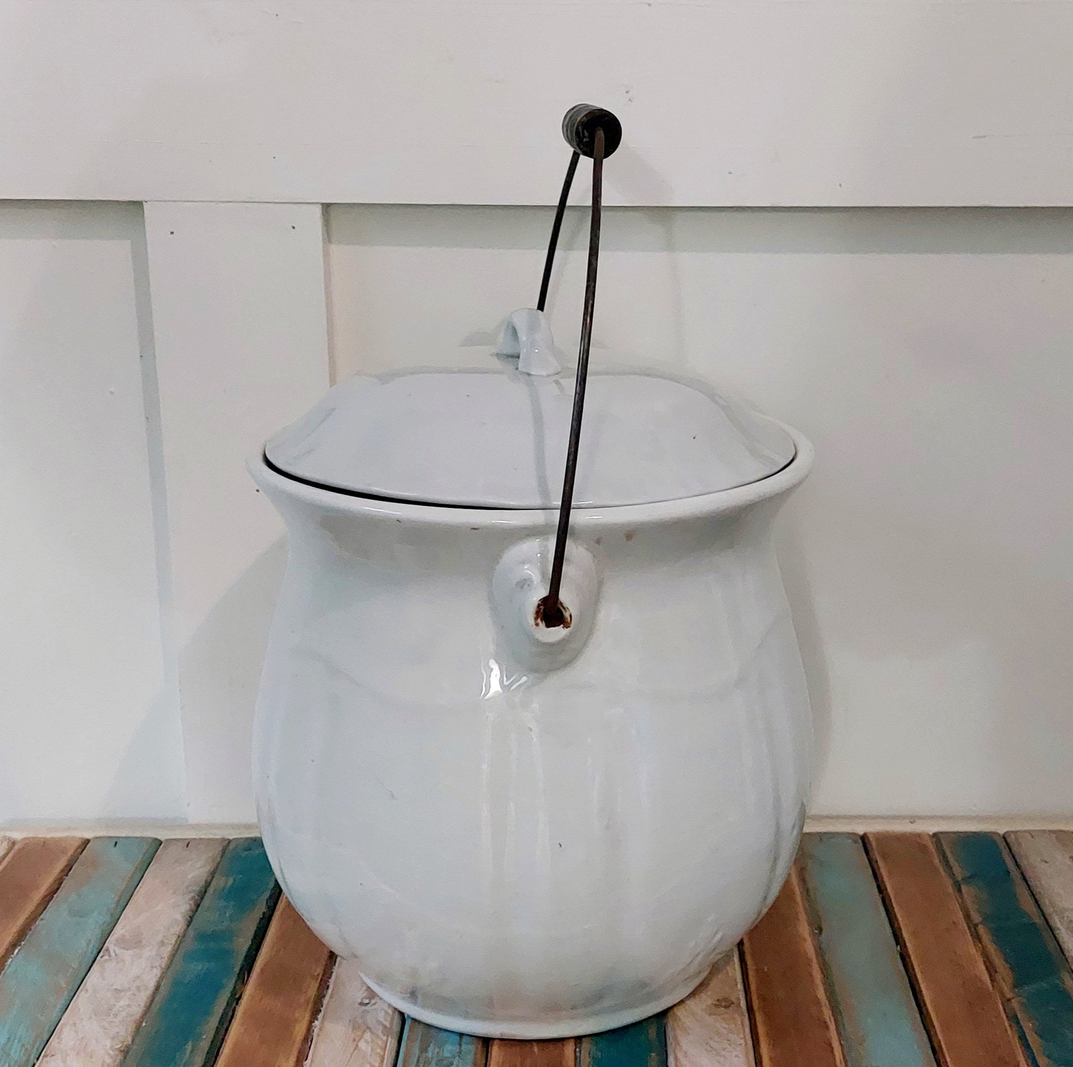 Antique Ironstone Slop Bucket With Wire Bale and Wooden Handle - Etsy