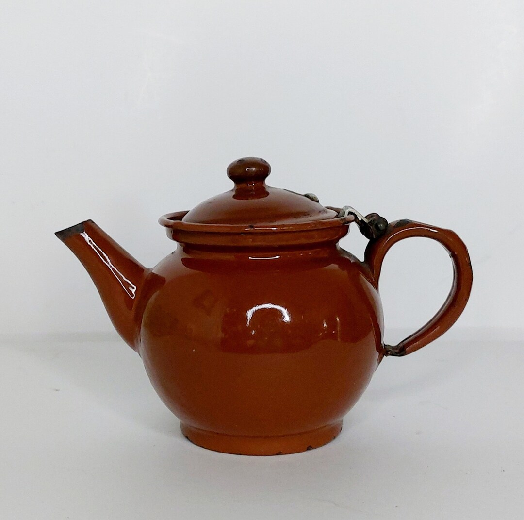 Vintage Saxony Little Enamel Tea Pot, Vintage German Tea Pot Brown ...